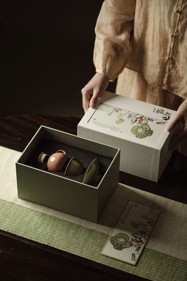 Tea Set Gift Box | Yue Kiln Celadon Lotus Tea Set - ZhaoTea